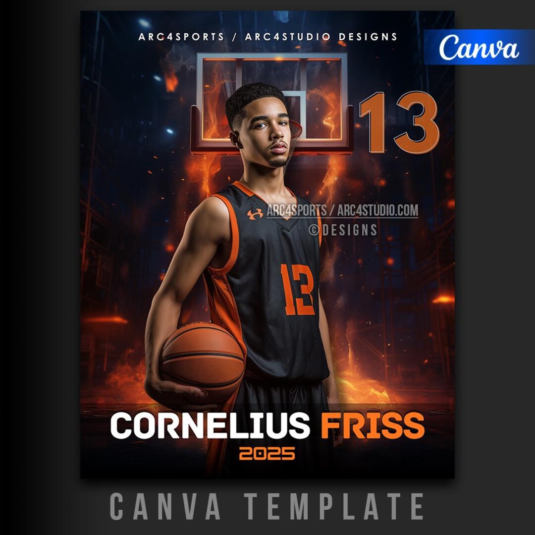 Basketball FIRE: 8x10 Individual Poster Canva Template Editable Sports ...