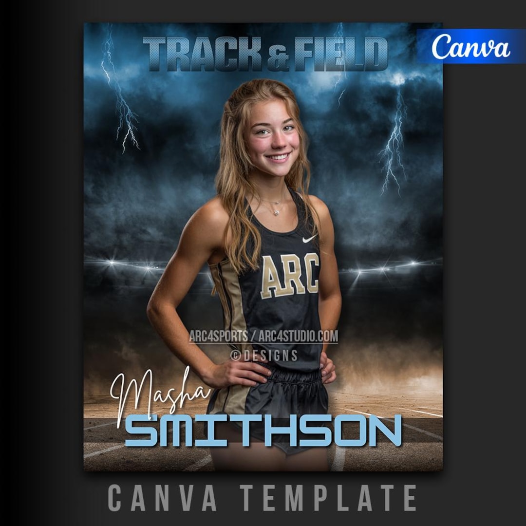 Thunder Track and Field Poster Canva Template Dynamic Sports Photo ...