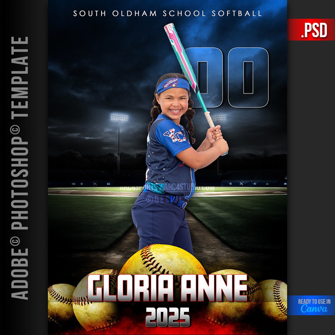 SOFTBALL Layered TEMPLATES - Custom 8x10 and 5x7 Posters Ready for ...