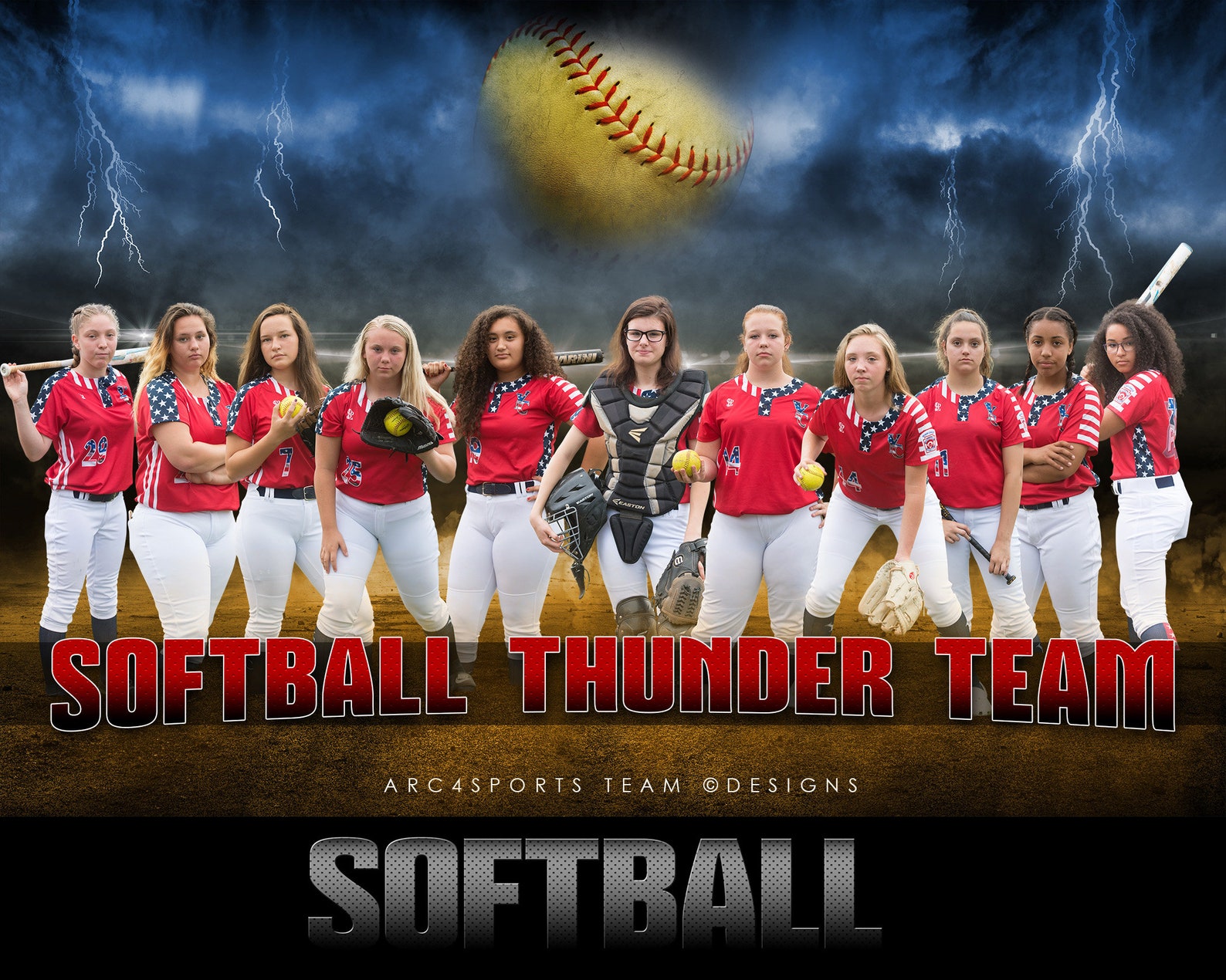 Softball THUNDER LIGHTNING Horizontal Digital Backgrounds - Etsy