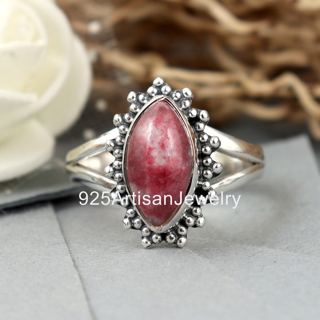 Christmas Offer ! Thulite Ring, 6X12 Mm Gemstone Ring,solid Silver Ring ...