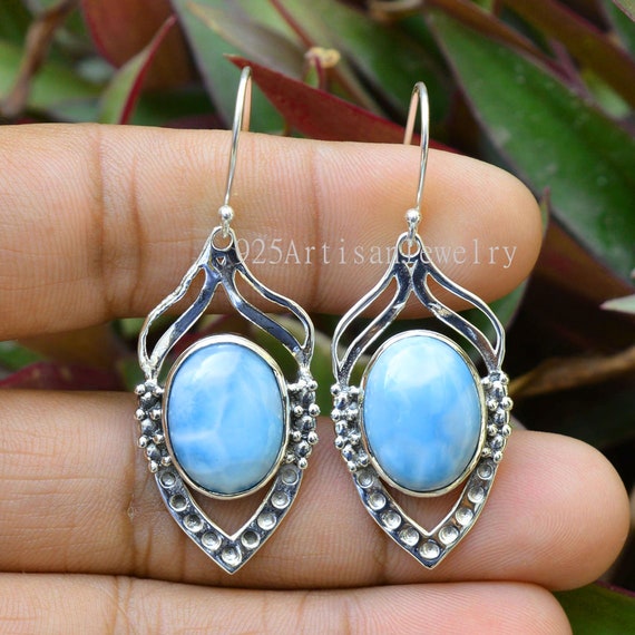 Natural Larimar Earrings 925 Silver Earring Larimar 12x16 Mm Gemstone Earrings larimar Jewelry Boho Jewelry Womens Earring Gift for Her Etsy