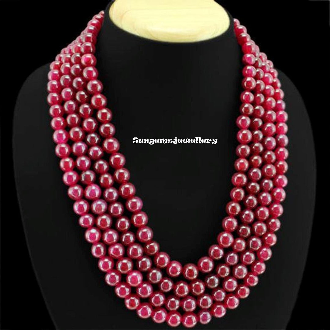 Sale ! Earth Mined 4 Strand Red Ruby Round Beads Necklace, A Grade Ruby ...