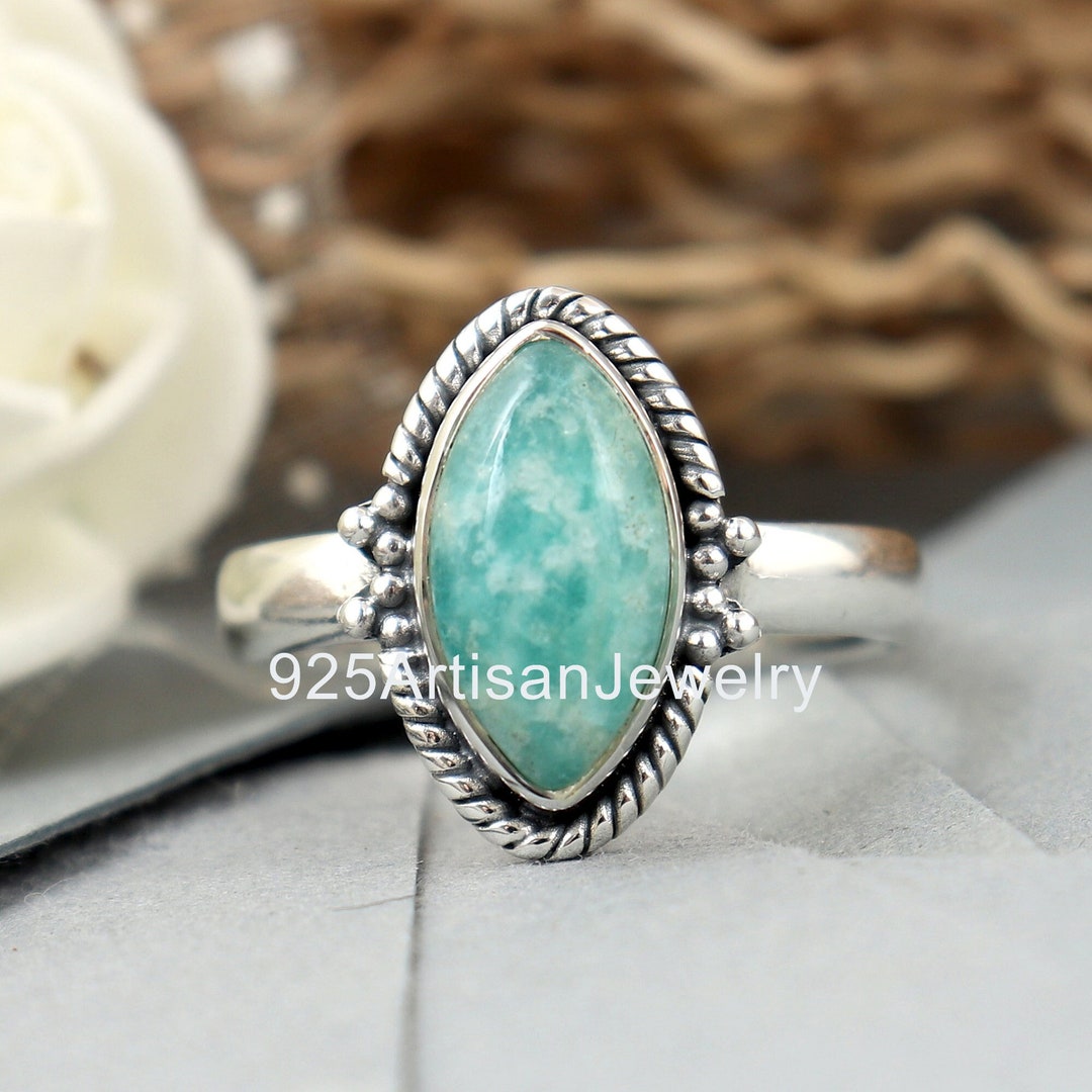 Natural Amazonite Ring, Handmade Ring, Silver Ring, Marquise Gemstone ...