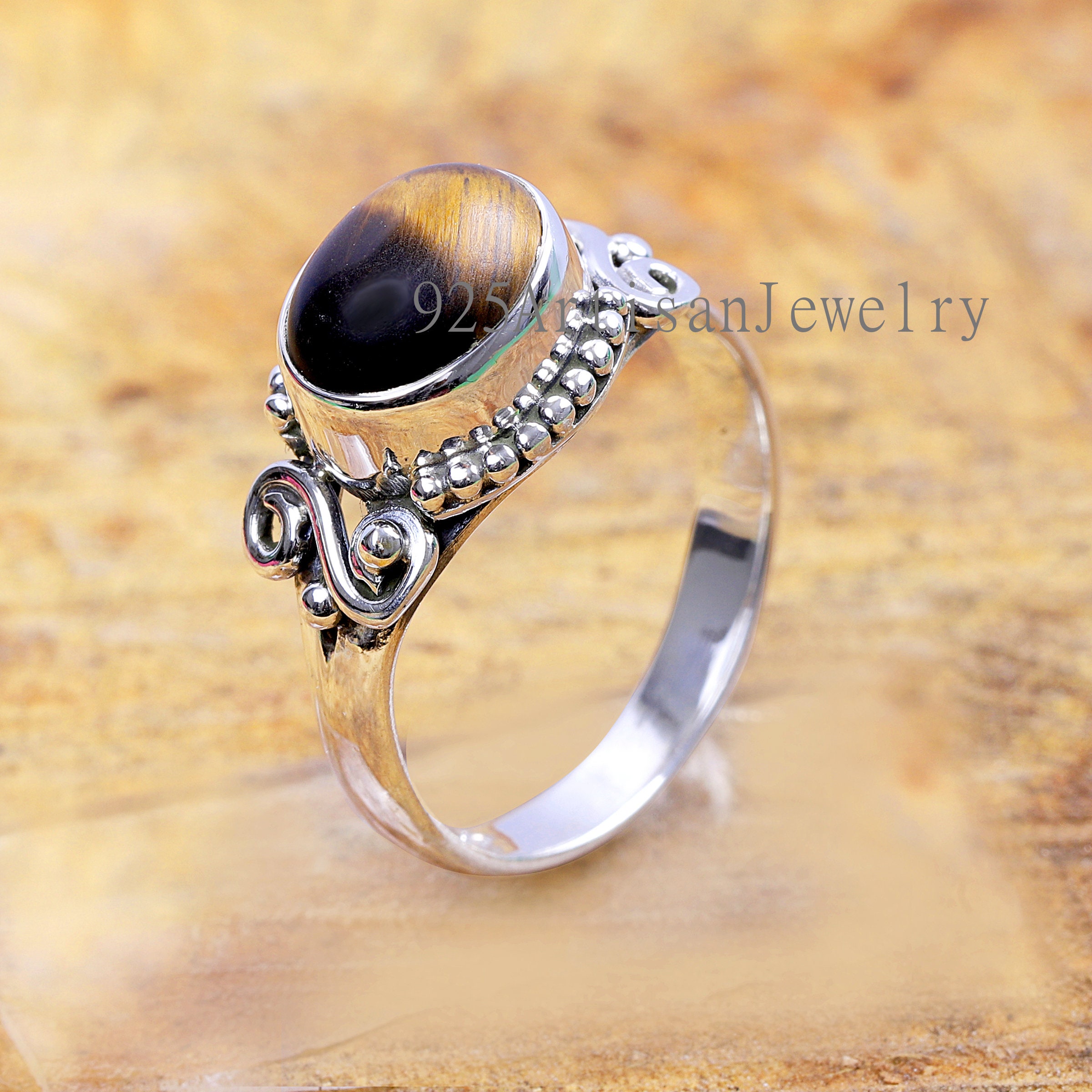 Tiger's Eye Ring 925 Sterling Ring Statement Gemstone | Etsy