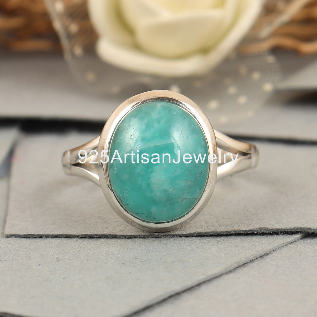 Green Amazonite Ring 925 Solid Silver Ring Handmade Oval Gemstone Ring ...