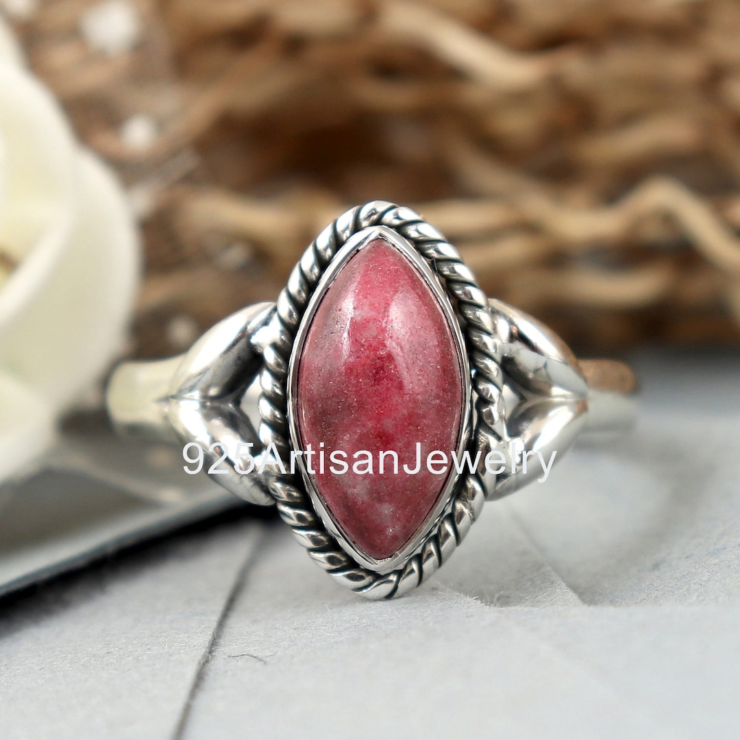 AAA+ Thulite Ring, 6X12 Mm Gemstone Ring, 925 Silver Ring, Ring for ...