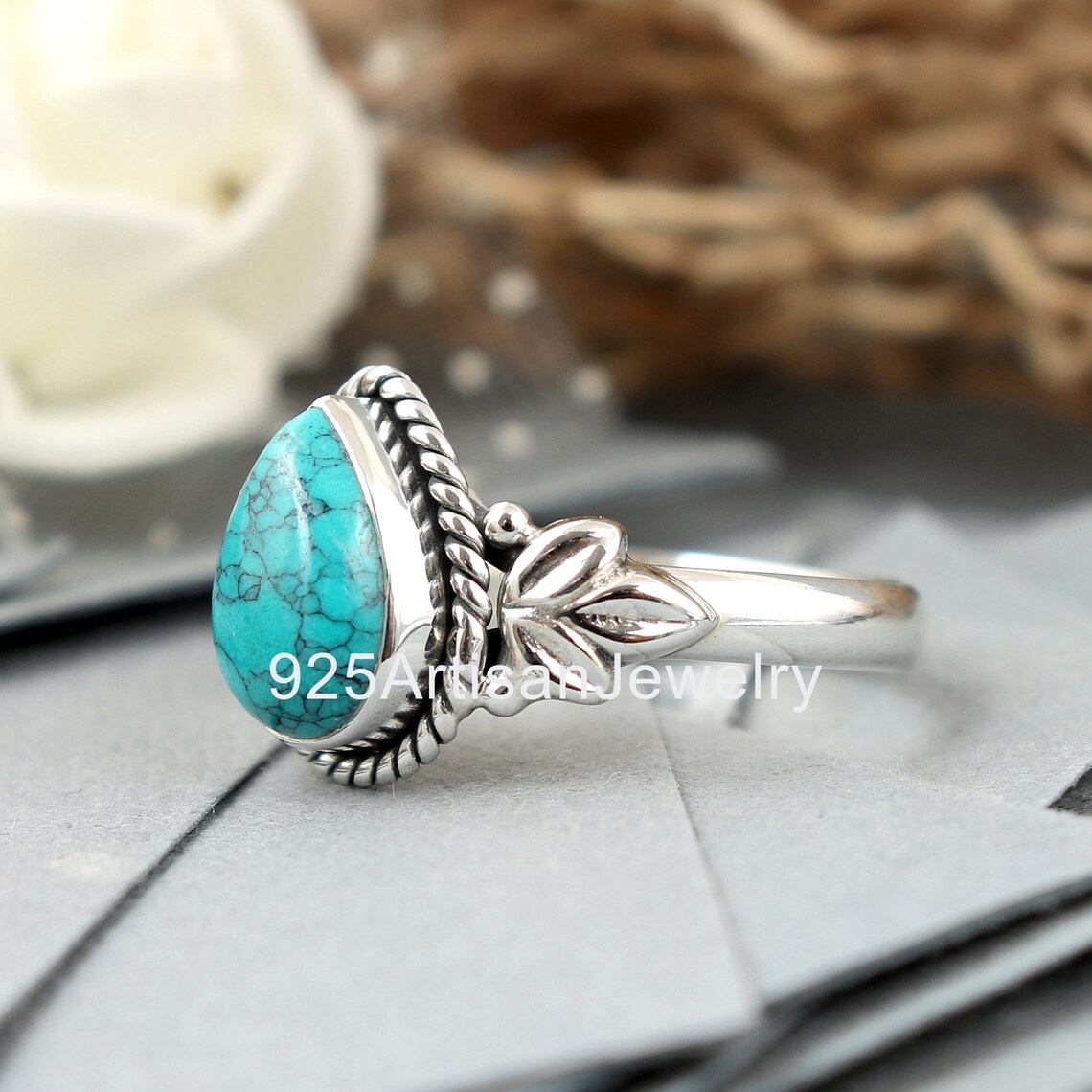 Blue Turquoise Ring Silver Turquoise Ring Smooth Turquoise | Etsy