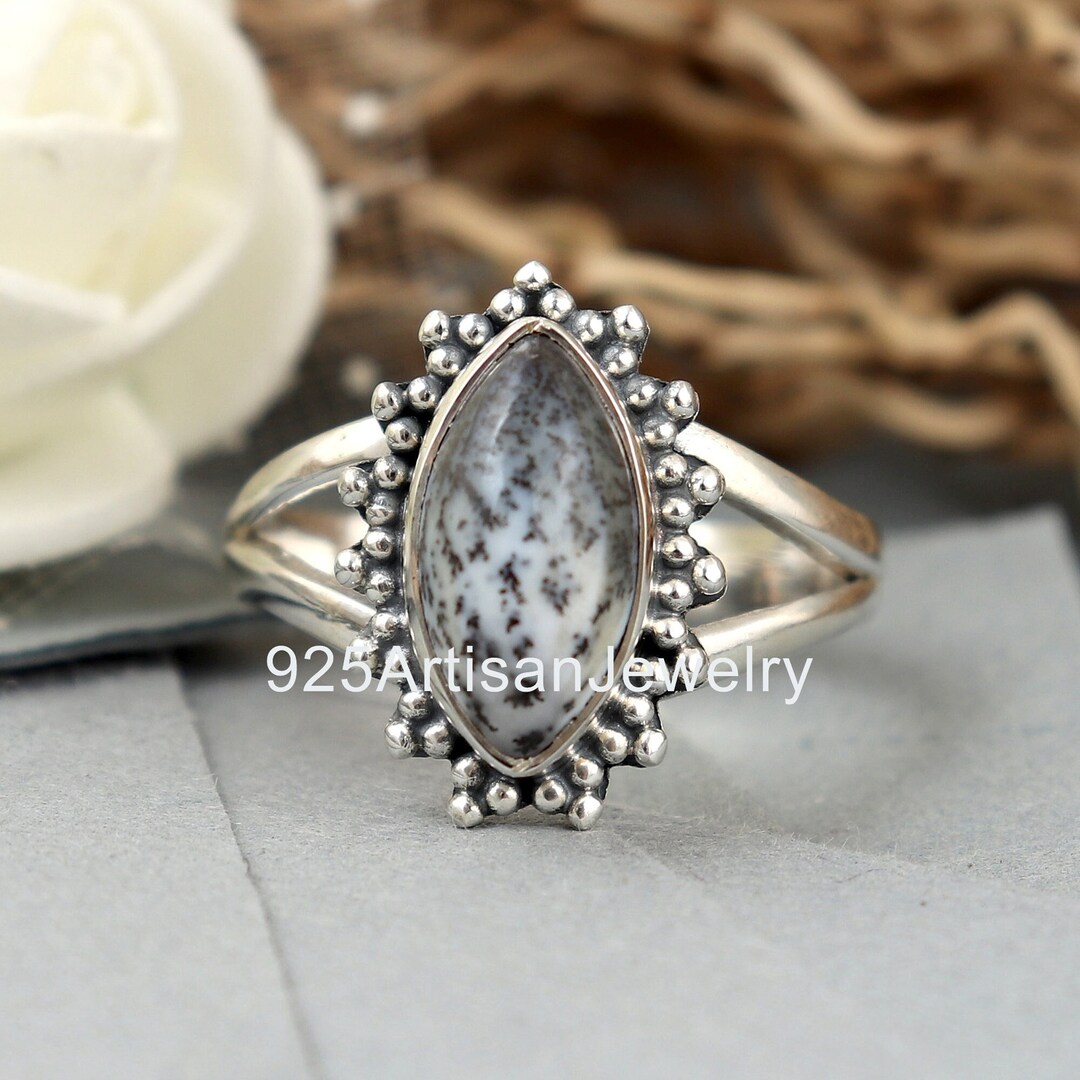 Boho Marquise Howlite Ring: 925 Sterling Silver Gemstone Ring - Etsy