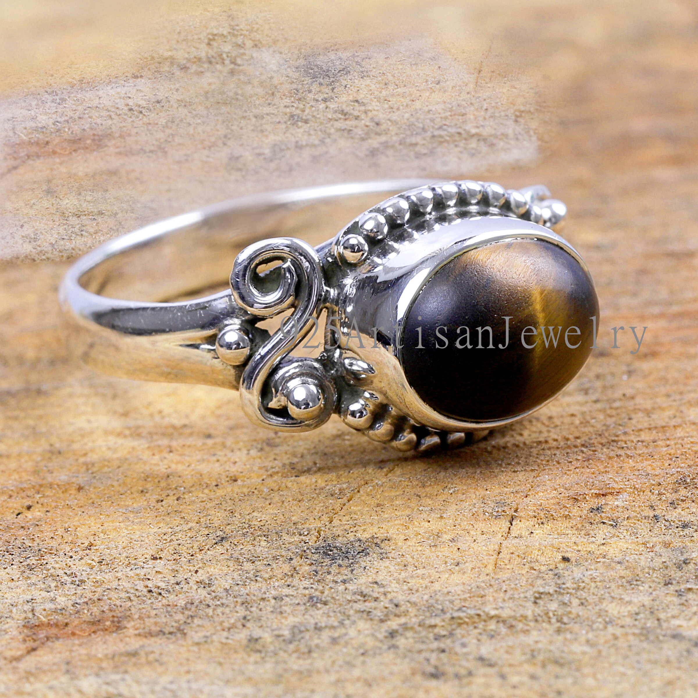 Tiger's Eye Ring 925 Sterling Ring Statement Gemstone | Etsy