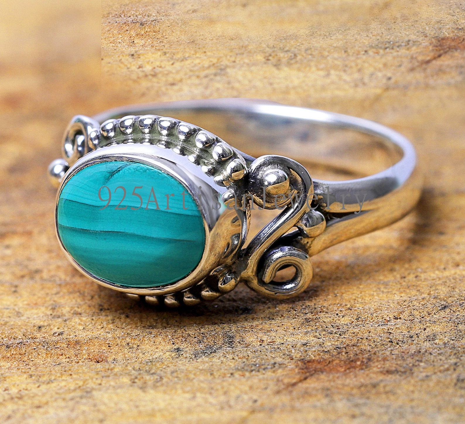 Natural Malachite Ring Handmade Silver Ring-925 Sterling | Etsy