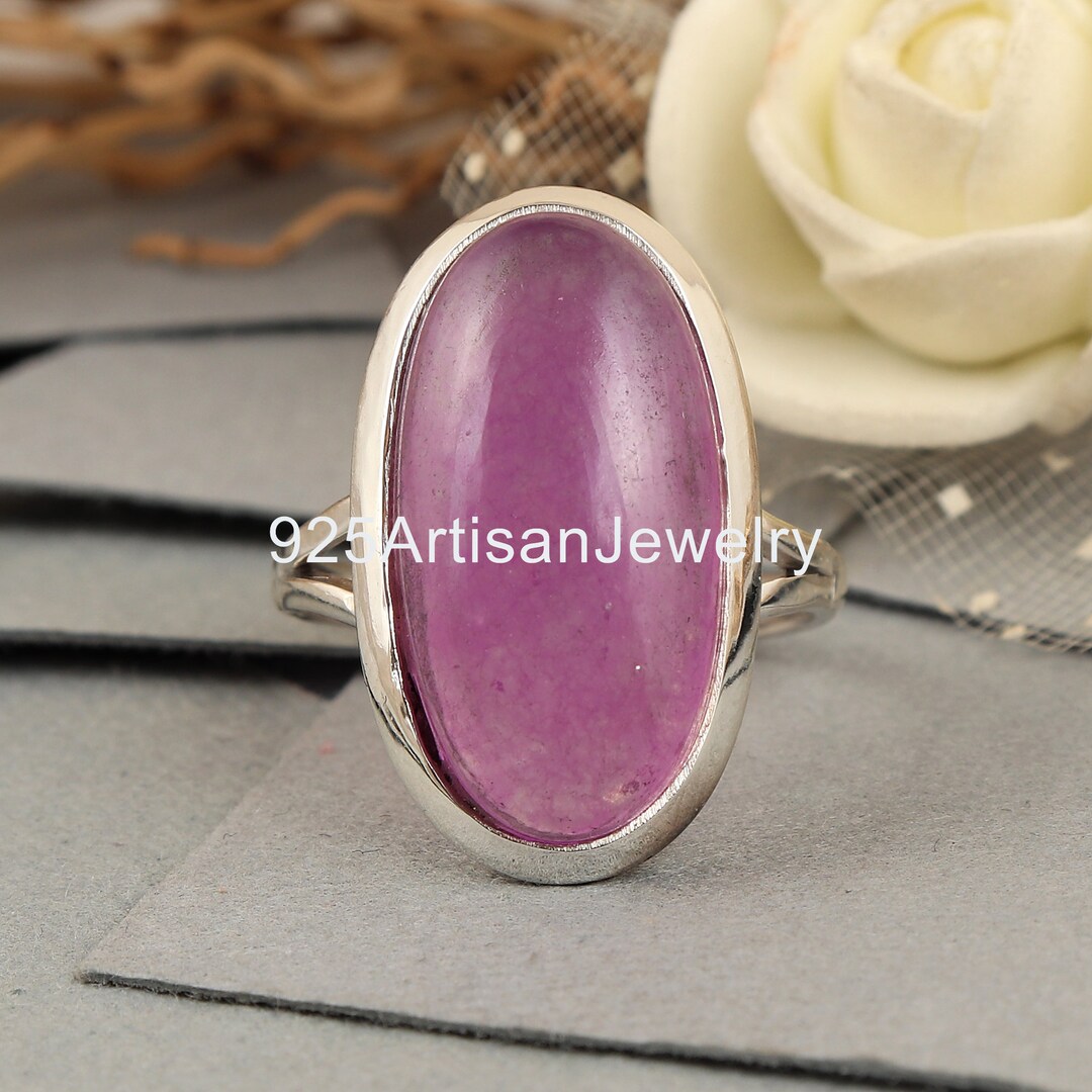 Natural Purple Jade Ring, 925 Sterling Silver Ring, Oval Stone Ring ...
