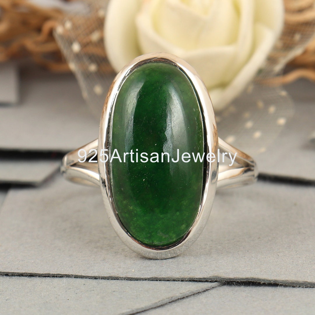 Handmade Oval Green Jade Ring: 925 Sterling Silver Engagement Ring - Etsy