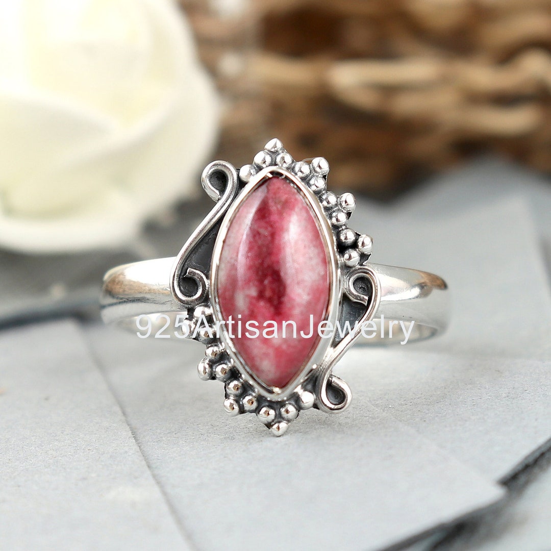 Thulite Ring, 6X12 Mm Gemstone Ring, Solid Silver Ring, Ring for Women ...
