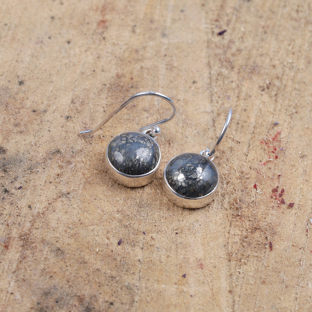 Natürlicher Kreis Markasit Ohrring, Geniune Edelstein Ohrring, 925 ...