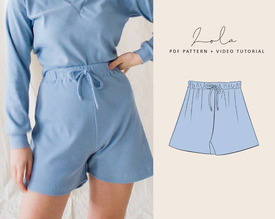 Lola High Waisted Lounge Shorts Digital Pattern // UK 6-16 US | Etsy