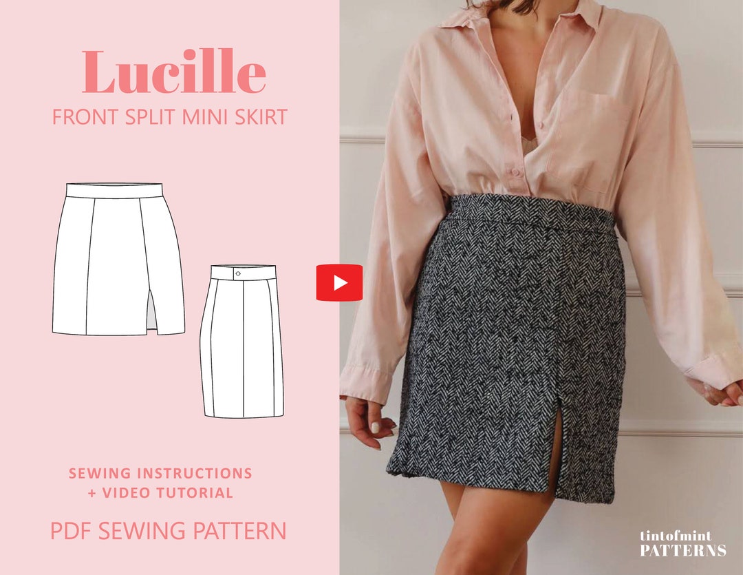 Lucille Front Split Mini Skirt Digital Pattern // UK 4-24, US 0-20 ...