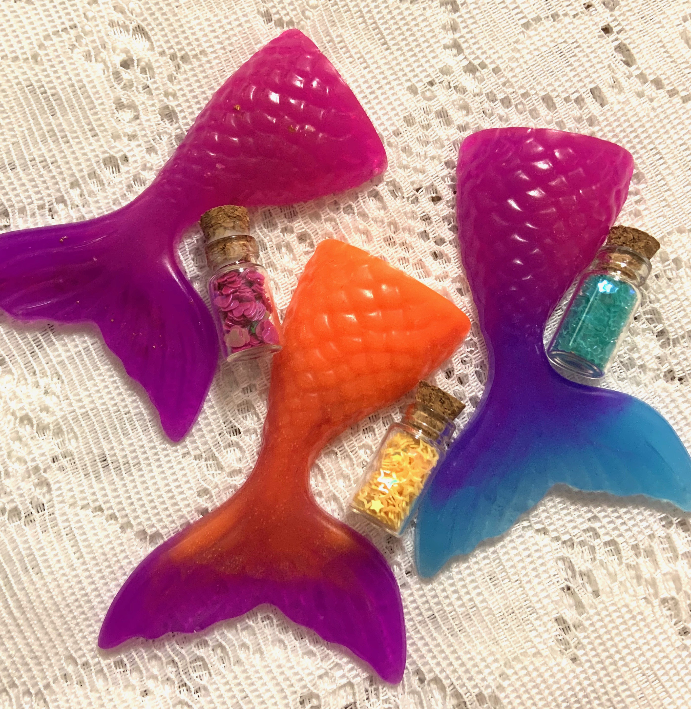 Resin Mermaid Tail and Glitter Glass Jar Fluro Gifts for Kids Stocking ...