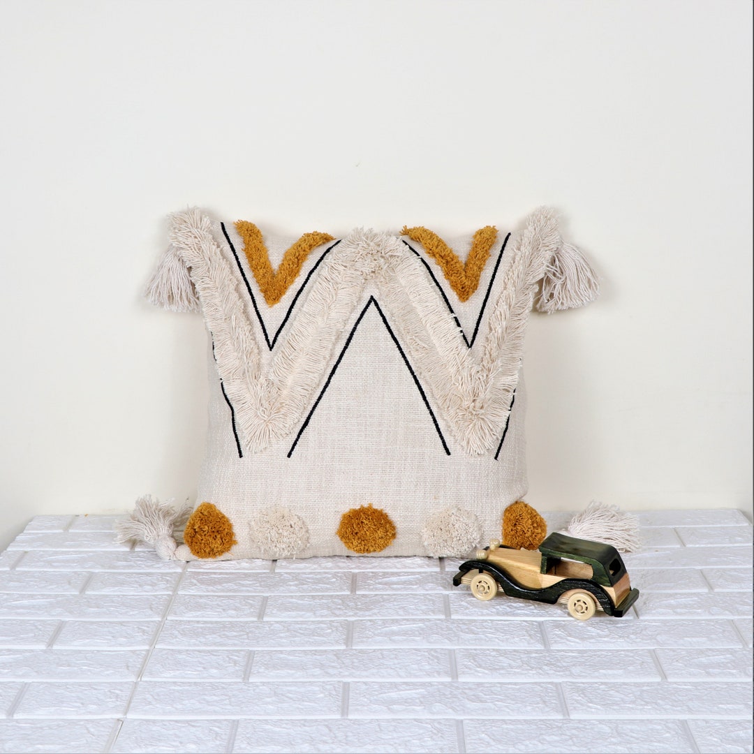 Mustard Yellow Ivory Tufted Textured Pillowcase Indian Handmade Cotton ...