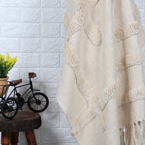 100% Cotton Throw Natural White Cotton Tufted Textured 52x72 - Etsy