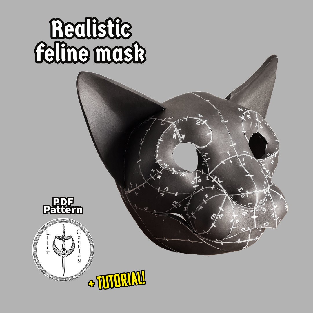 Realistic Feline Mask | EVA Foam Patterns | (khajiit, Bastet, Fursuit ...
