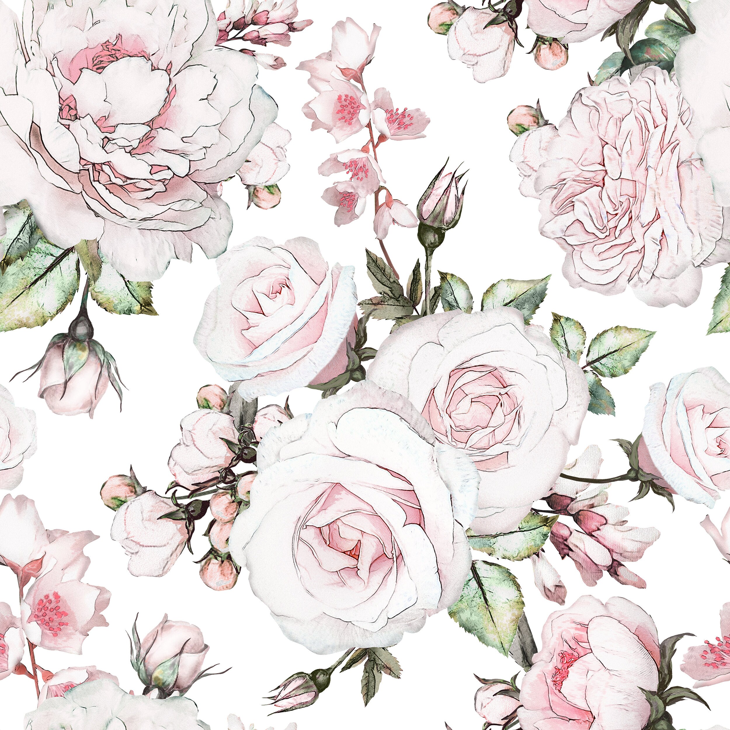 Farmhouse Pink Floral Bonica Wallpaper Mural Removable | Etsy