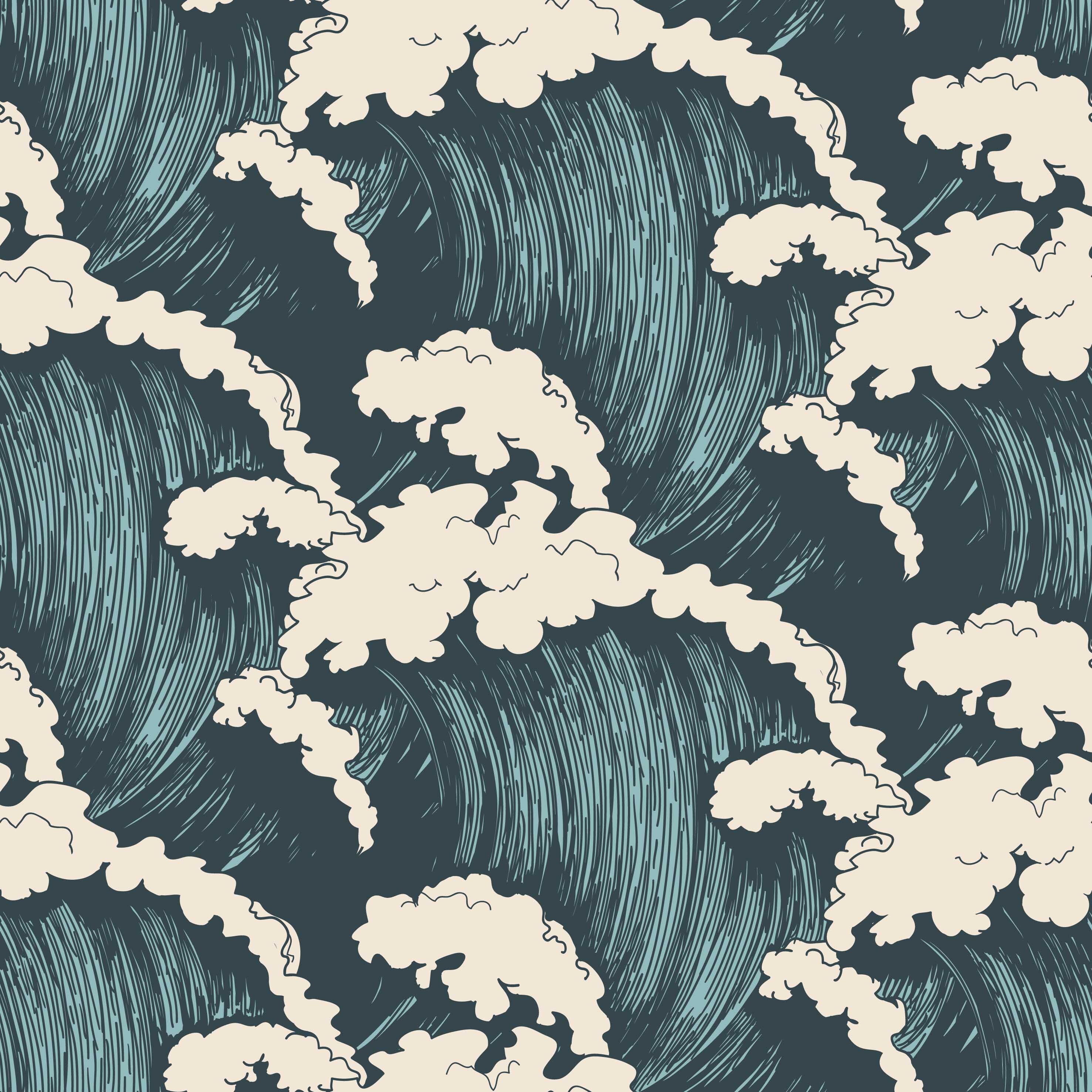 Blue and Turquoise Nautical Wave Illustration Felix Wave - Etsy UK