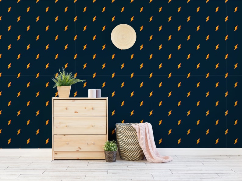Navy Blue Teen Lightning Bolt Wallpaper Mural Removable - Etsy