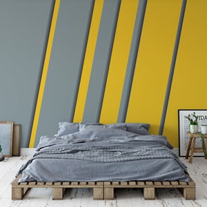 Grey Mustard Uneven Stripe Khardal Wallpaper Mural Removable Self ...