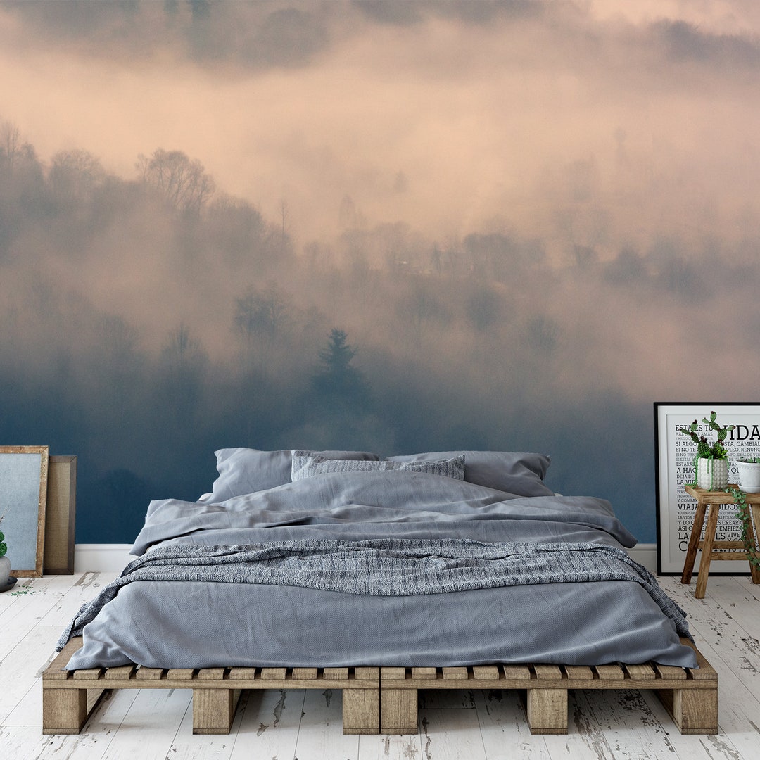 Blue Misty Forest Scandinavian Twilight Mist Retreat Wallpaper Mural ...