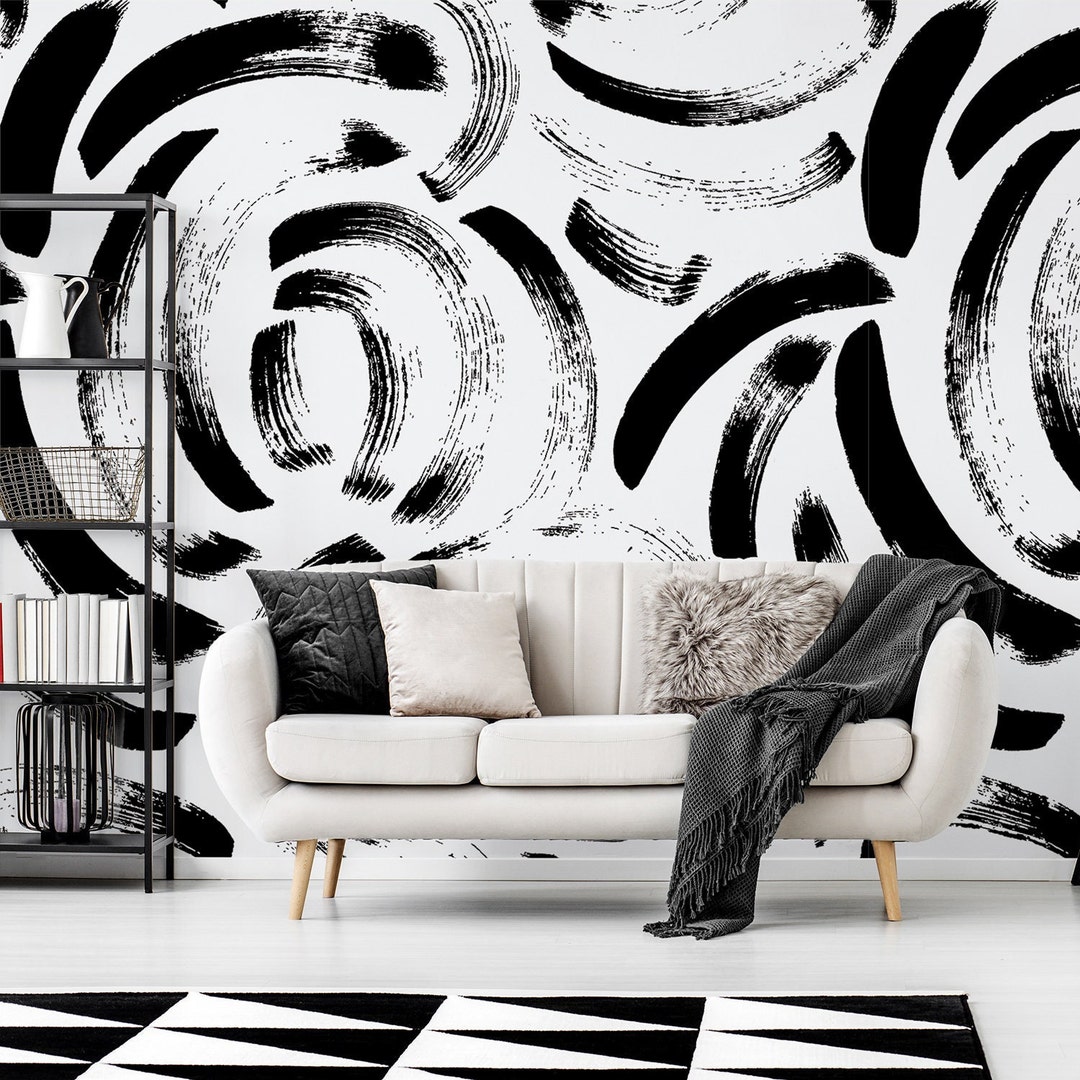 Black and White Abstract Brushstroke Alpha Wallpaper Mural - Removable ...