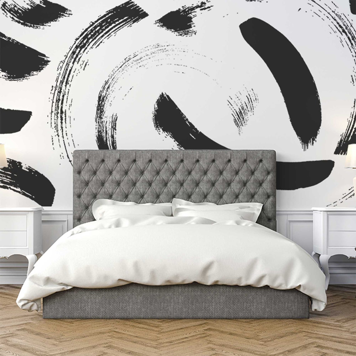 Black and White Abstract Brushstroke Alpha Wallpaper Mural - Removable ...