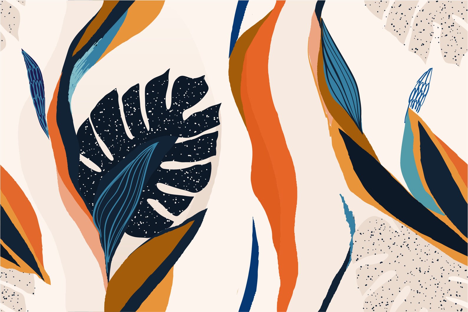 Dark Blue & Orange Tropical Leaves Midnight Monstera Wallpaper ...