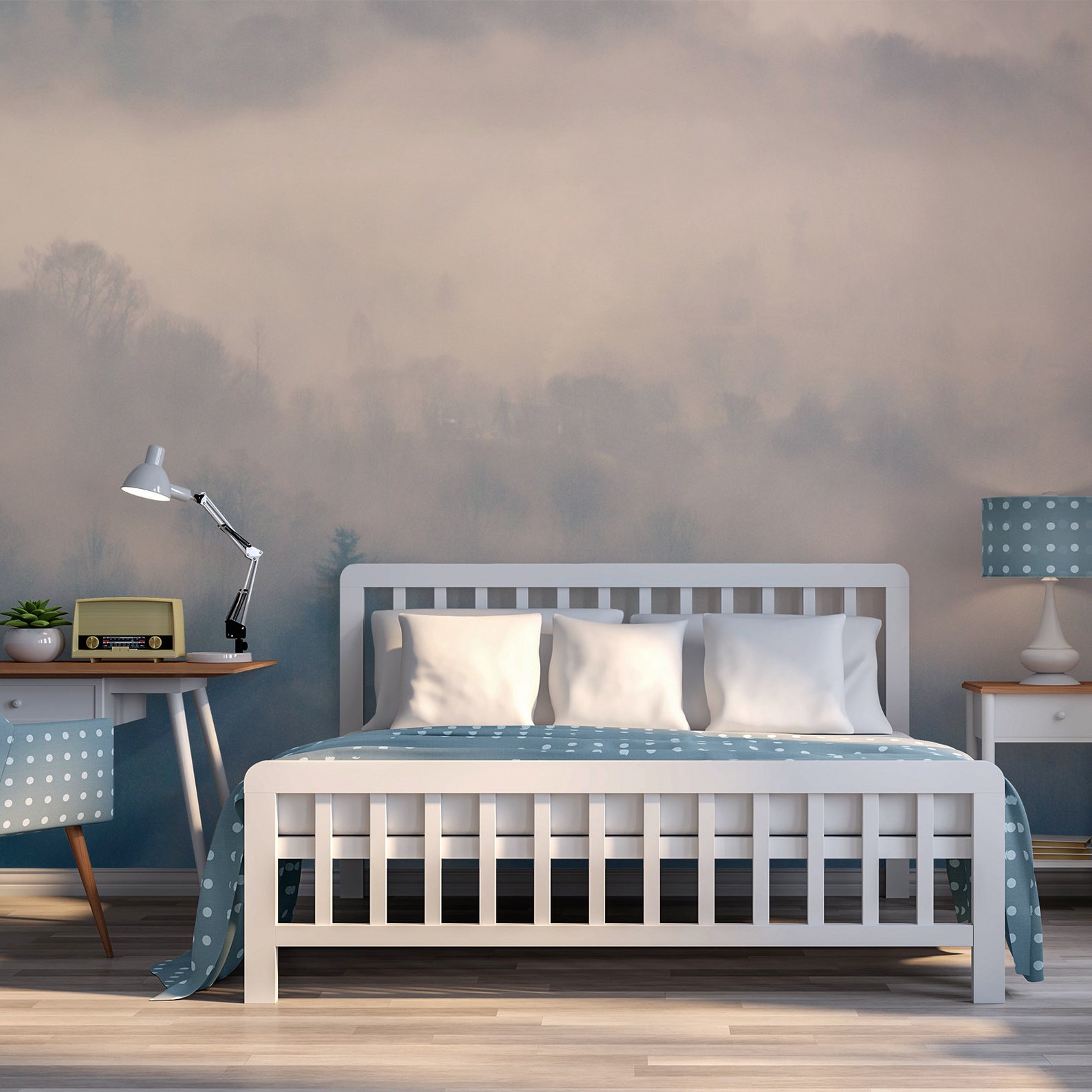 Blue Misty Forest Scandinavian Twilight Mist Retreat Wallpaper Mural ...