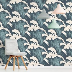 Blue and Turquoise Nautical Wave Illustration Felix Wave Wallpaper ...