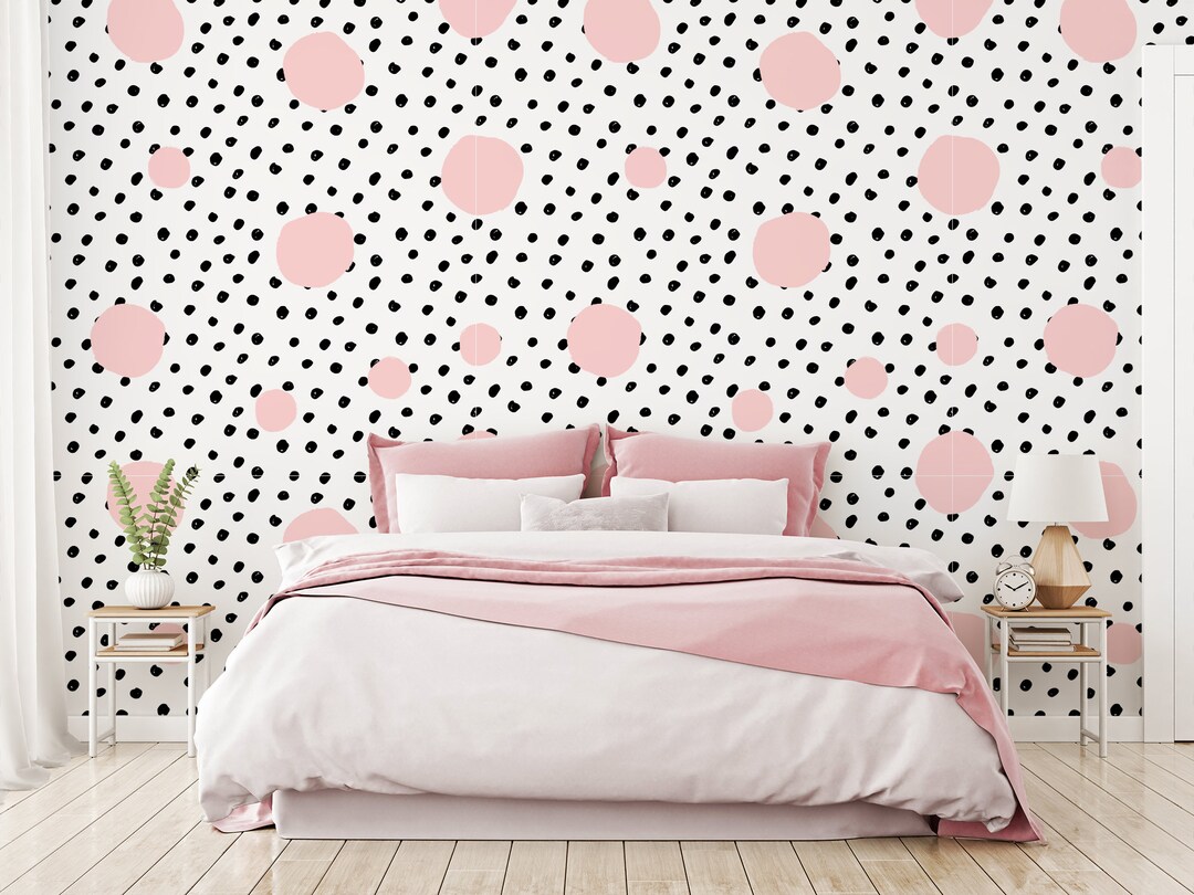 Pink and Black Speckle and Polka-dot Children's Ella Wallpaper Mural ...