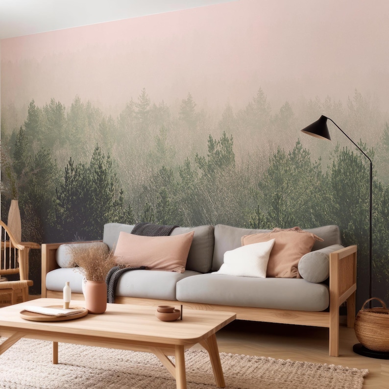 Hazy Pine Tree Forest Wallpaper Mural: Removable Self-adhesive - Etsy UK