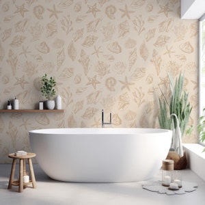 Beige and Cream Sandy Shells Seaside Shell Pattern Wallpaper Mural ...