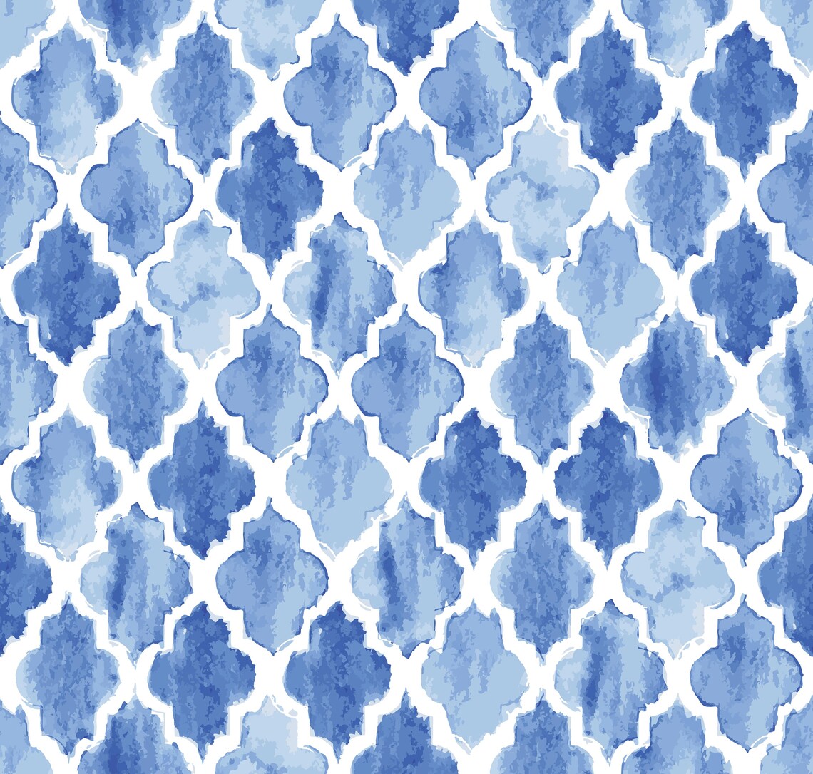 Rustic Blue Arabesque Tile Pattern Bluebell Wallpaper Mural | Etsy