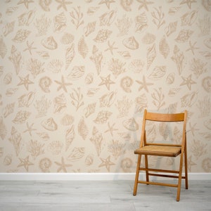 Beige and Cream Sandy Shells Seaside Shell Pattern Wallpaper Mural ...