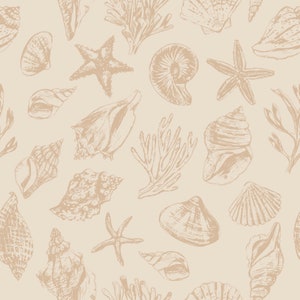 Beige and Cream Sandy Shells Seaside Shell Pattern Wallpaper Mural ...