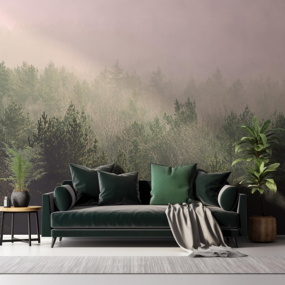 Hazy Pine Tree Forest Wallpaper Mural: Removable Self-adhesive - Etsy UK