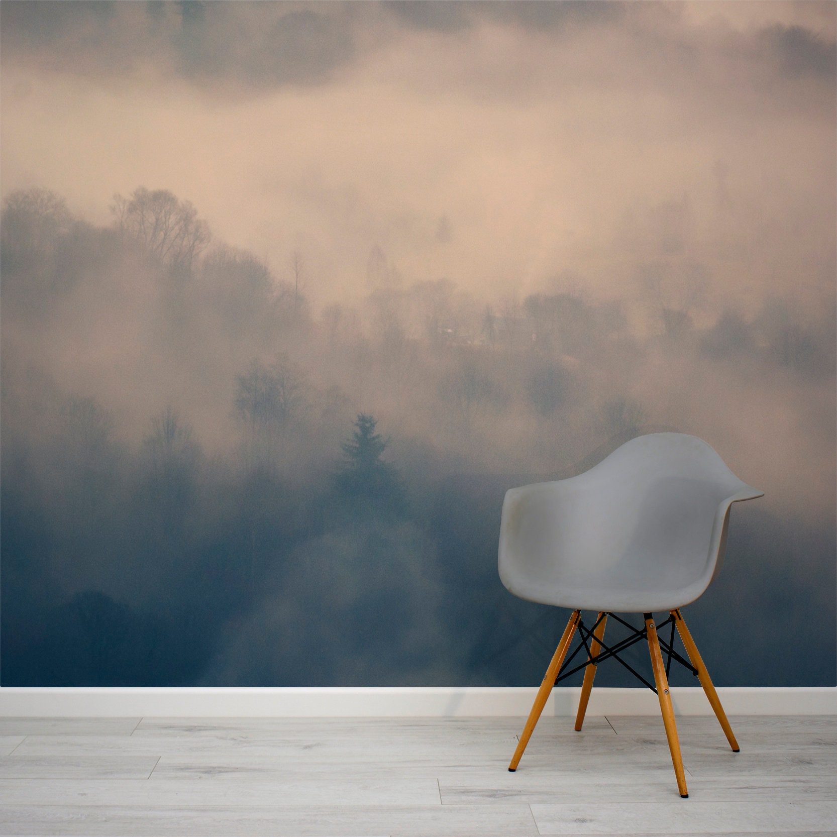 Blue Misty Forest Scandinavian Twilight Mist Retreat Wallpaper Mural ...