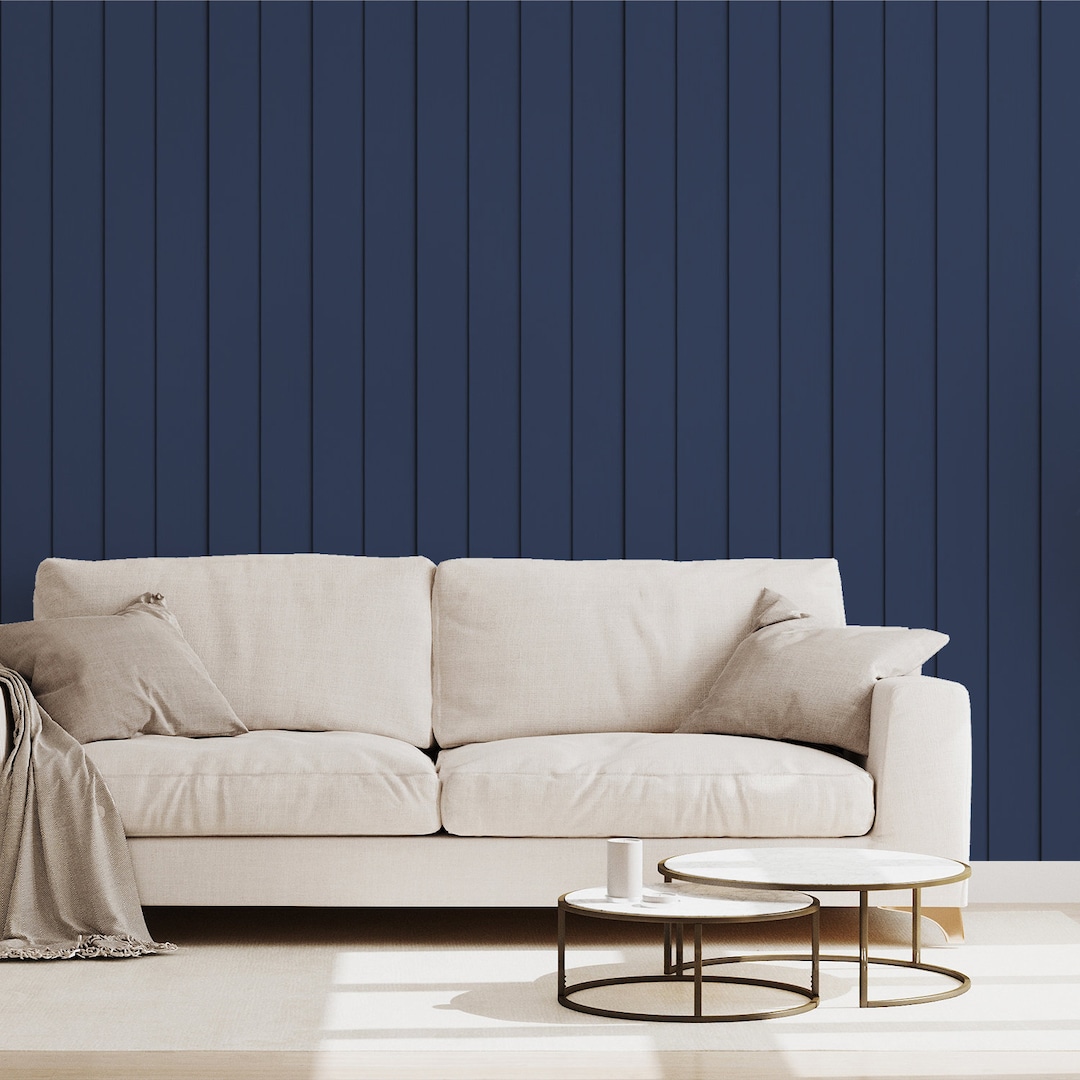 Navy Vertical Wood Panel Slats Effect Timber Elegance Navy Wallpaper ...