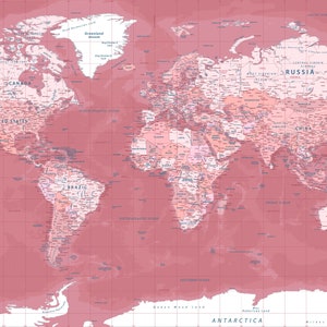 Pink World Map Wallpaper Mural - Removable Self-adhesive Wallpaper ...