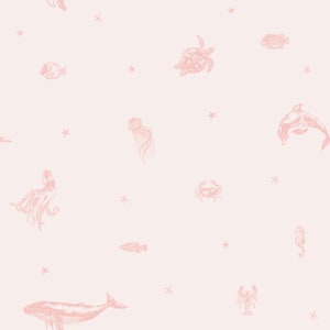 Pink Sea Animals and Starfish Pattern Wallpaper Starry Sea Life Coral ...