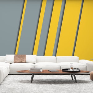 Grey Mustard Uneven Stripe Khardal Wallpaper Mural Removable Self ...