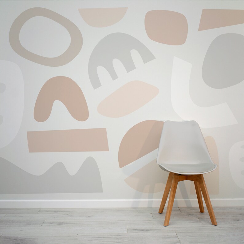 Calming Abstract Cut-out Shapes Pastel Puzzles Neutral Wallpaper Mural ...