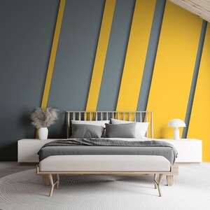 Grey Mustard Uneven Stripe Khardal Wallpaper Mural Removable Self ...