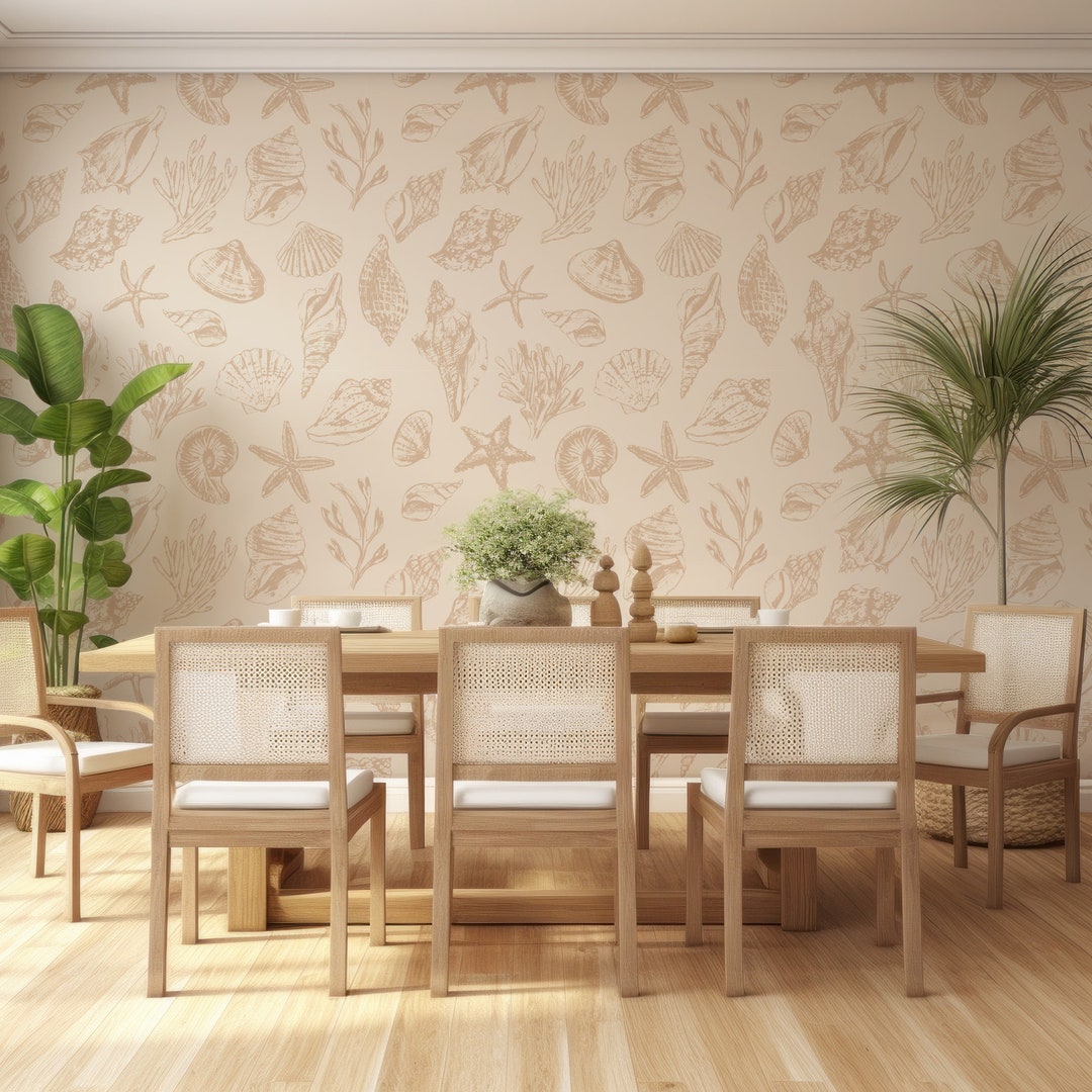 Beige and Cream Sandy Shells Seaside Shell Pattern Wallpaper Mural ...